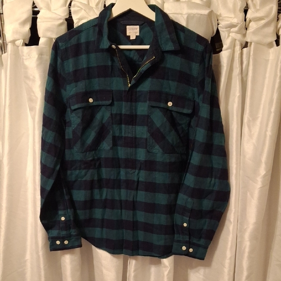 J. Crew | Tops | J Crew Green And Black Plaid Flannel Half Zip Shirt S ...